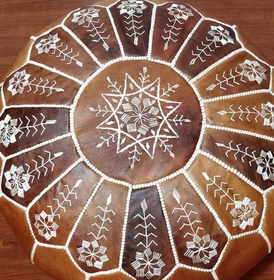 Hand Stitch Pattern Moroccan handmade leather ottoman Pouf | Etsy