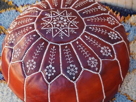 Hand Stitch Pattern Moroccan handmade leather ottoman Pouf | Etsy