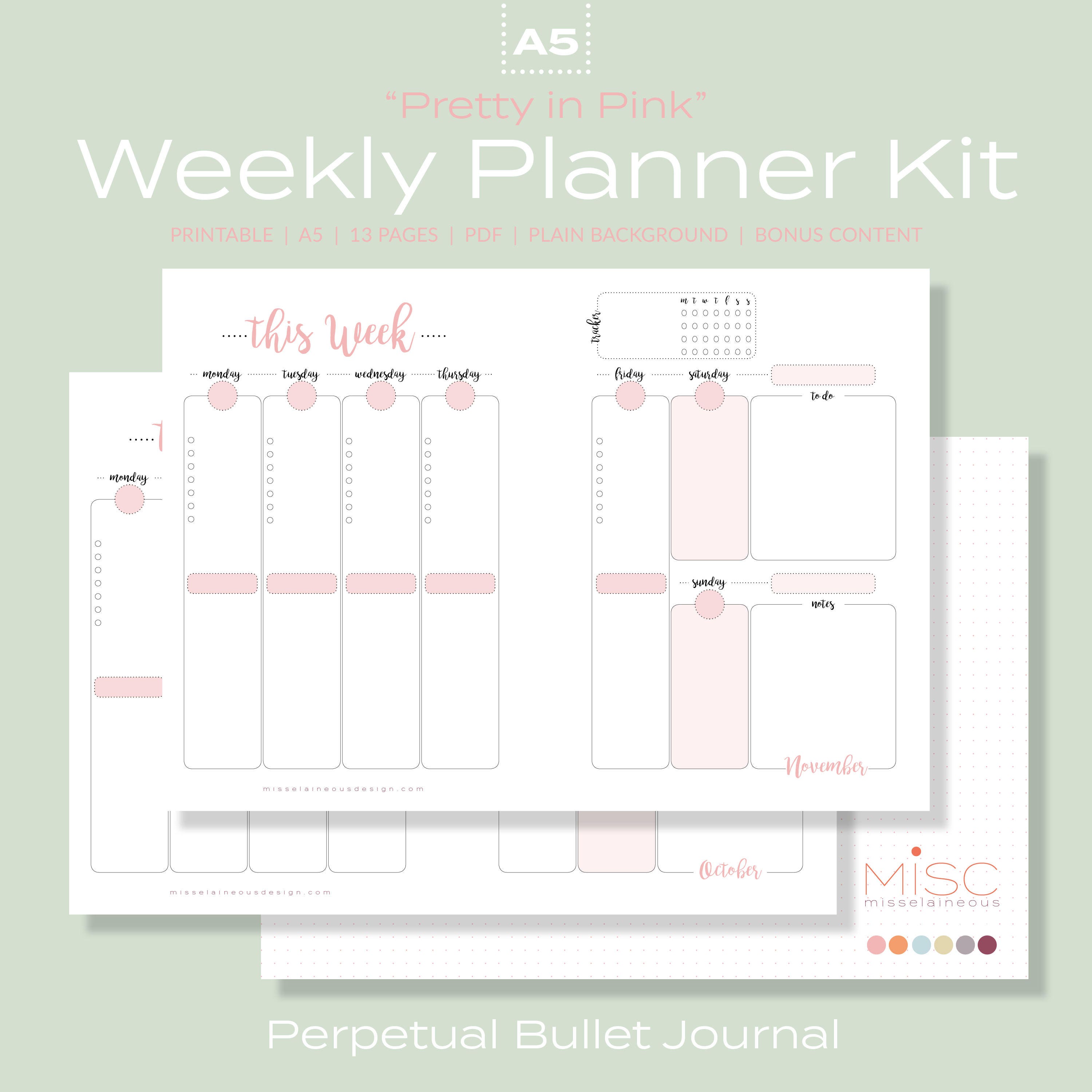 Bullet Journal Kit, Perpetual Weekly Printable Planner, Weekly ...