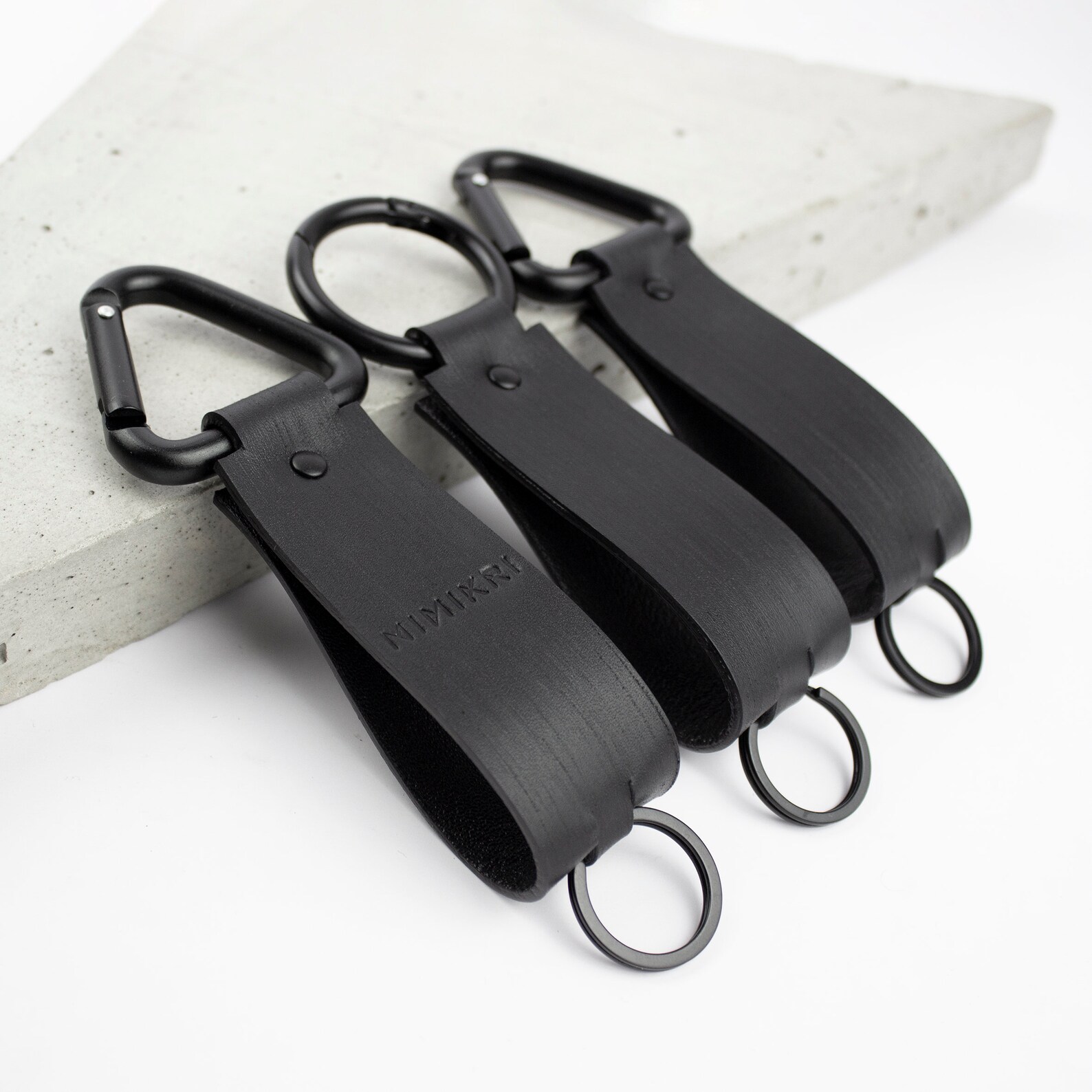 Designer Keyring, Genuine Leather Keychain, Black Custom Keyholder ...