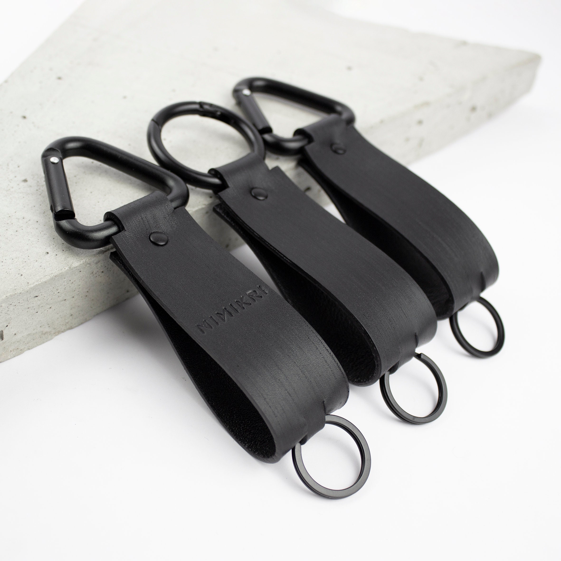 Designer Keyring, Genuine Leather Keychain, Black Custom Keyholder ...