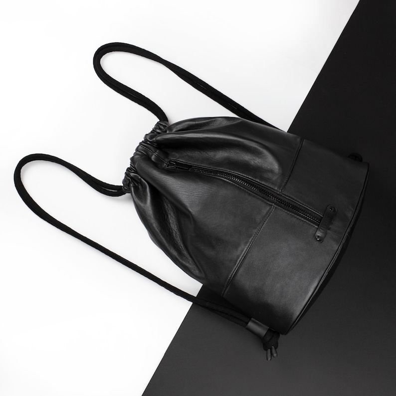 Designer Bag Genuine Leather Black Backpack Drawstring - Etsy