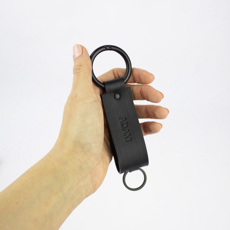 Designer Keyring, Genuine Leather Keychain, Black Custom Keyholder ...