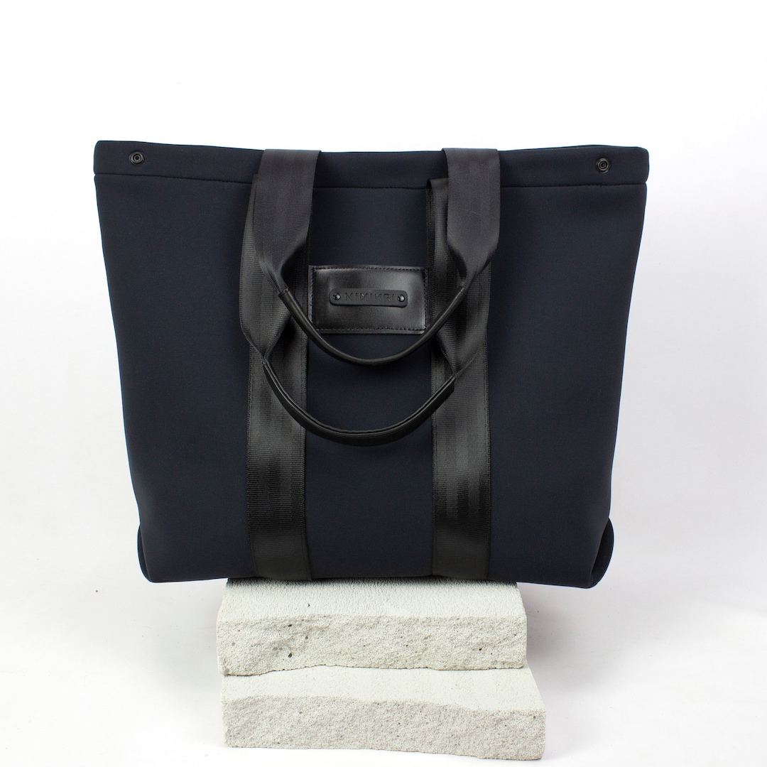Neoprene Tote Bag Large Sized Shopping Dark Blue / Black - Etsy