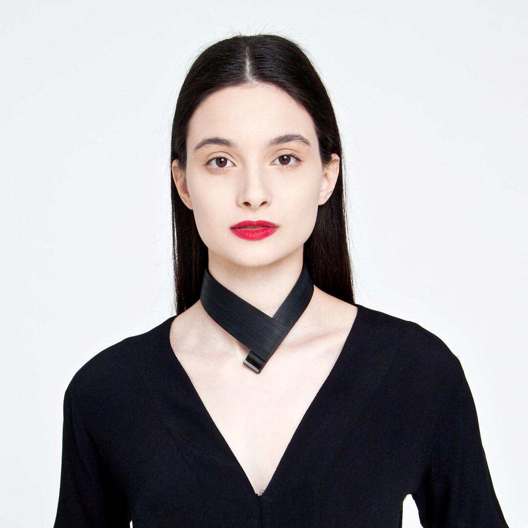 Women's Leather Black Choker Necklace / Minimal Geometric Collar ...