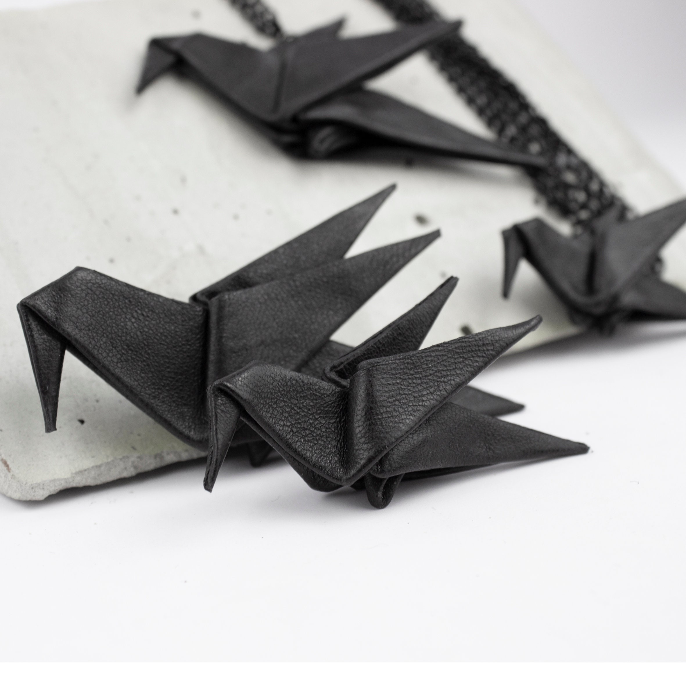 Genuine Leather Origami Bird Necklace Black Animal Geometric - Etsy