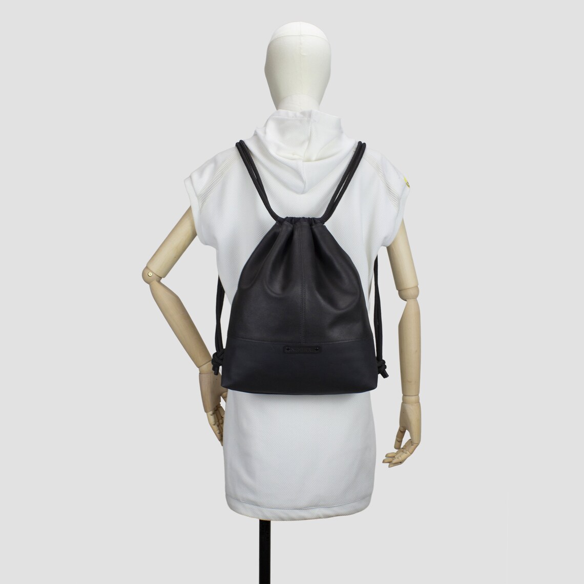 Designer Leather Bag, Black Drawstring Backpack, Handmade Gymbag With ...