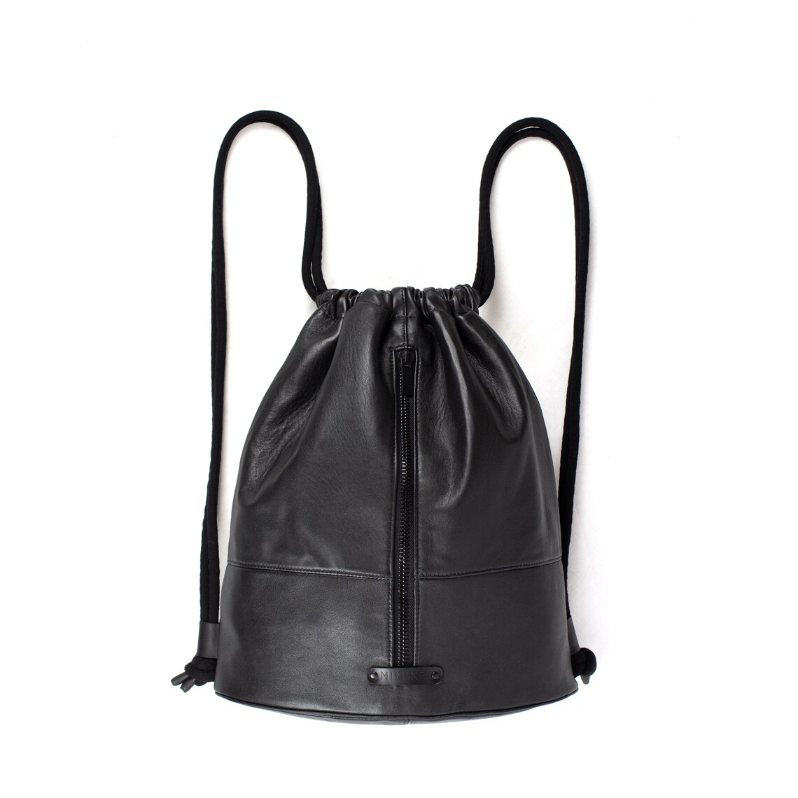Designer Bag, Genuine Leather Black Backpack, Drawstring Gymbag Black ...