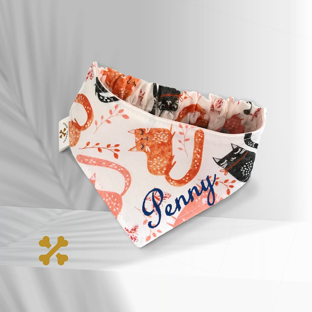 Embroidered Cat Bandana: Personalized Pet Scarf - Etsy