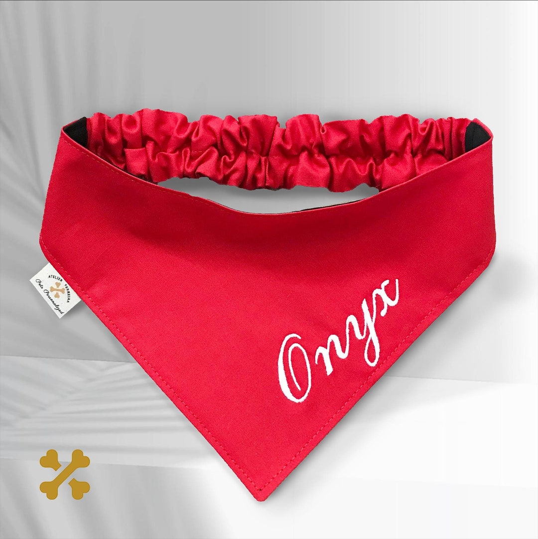 Custom Red Dog Bandana: Personalized Plaid Pet Scarf With Elastic - Etsy