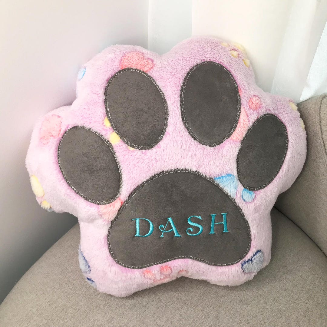 Personalized Dog Paw Pillow: Embroidered Minky Fleece Pet Bed Accessory ...