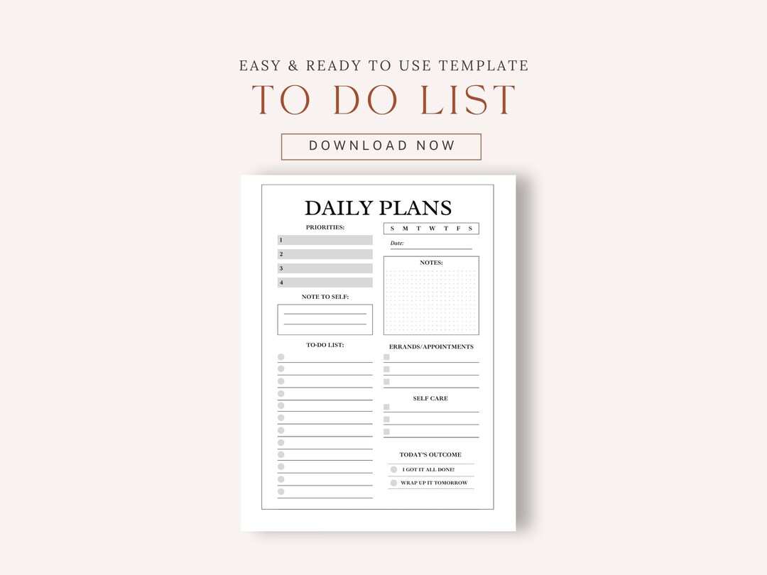 Minimal to Do List Printable: Productivity Planner, Task List Printable - Etsy