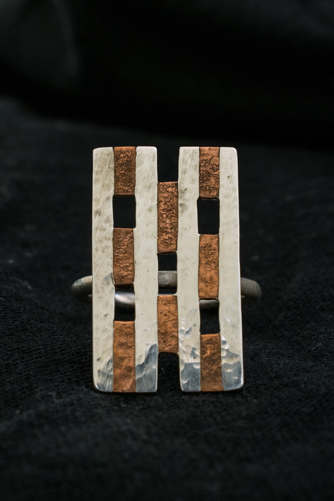 Gypsy Boho Style Copper and Silver Rustic Patchwork Ring With Subtle ...
