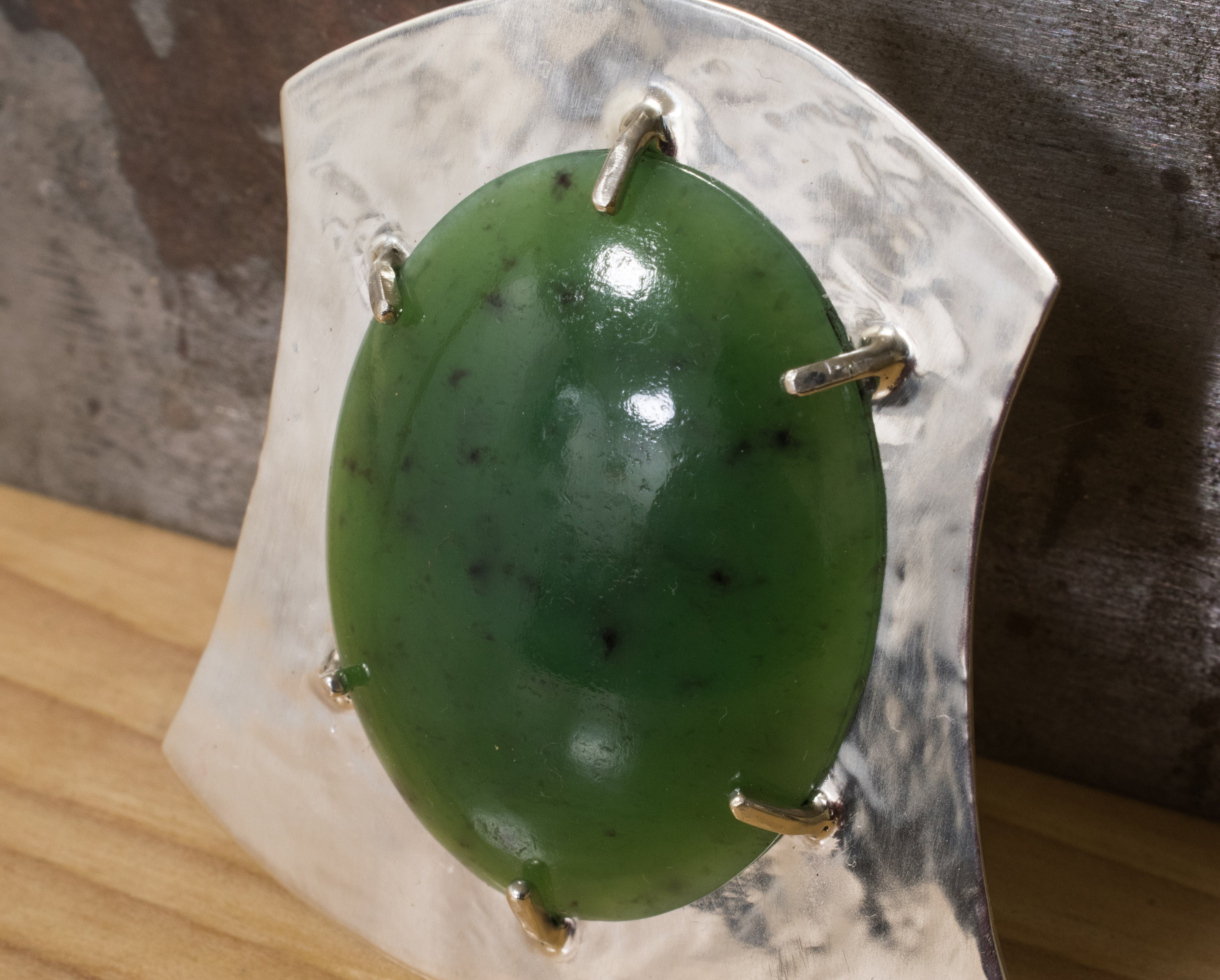 Vibrant Stunning Large Jade Stone with Sterling Silver Shield | Etsy