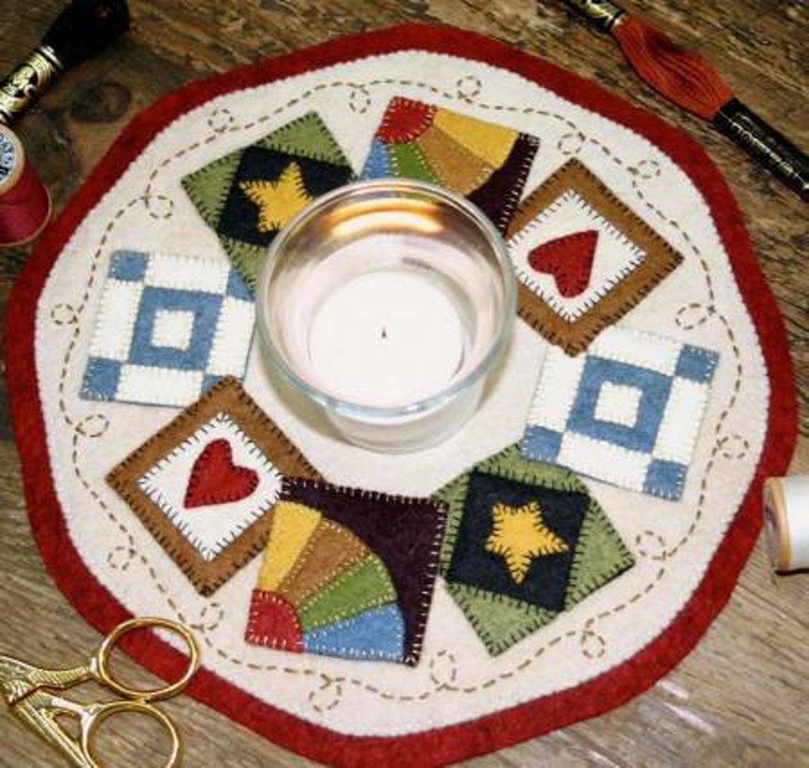 Little Stitchies Quilt Block Candle Mat by Bareroots - Etsy