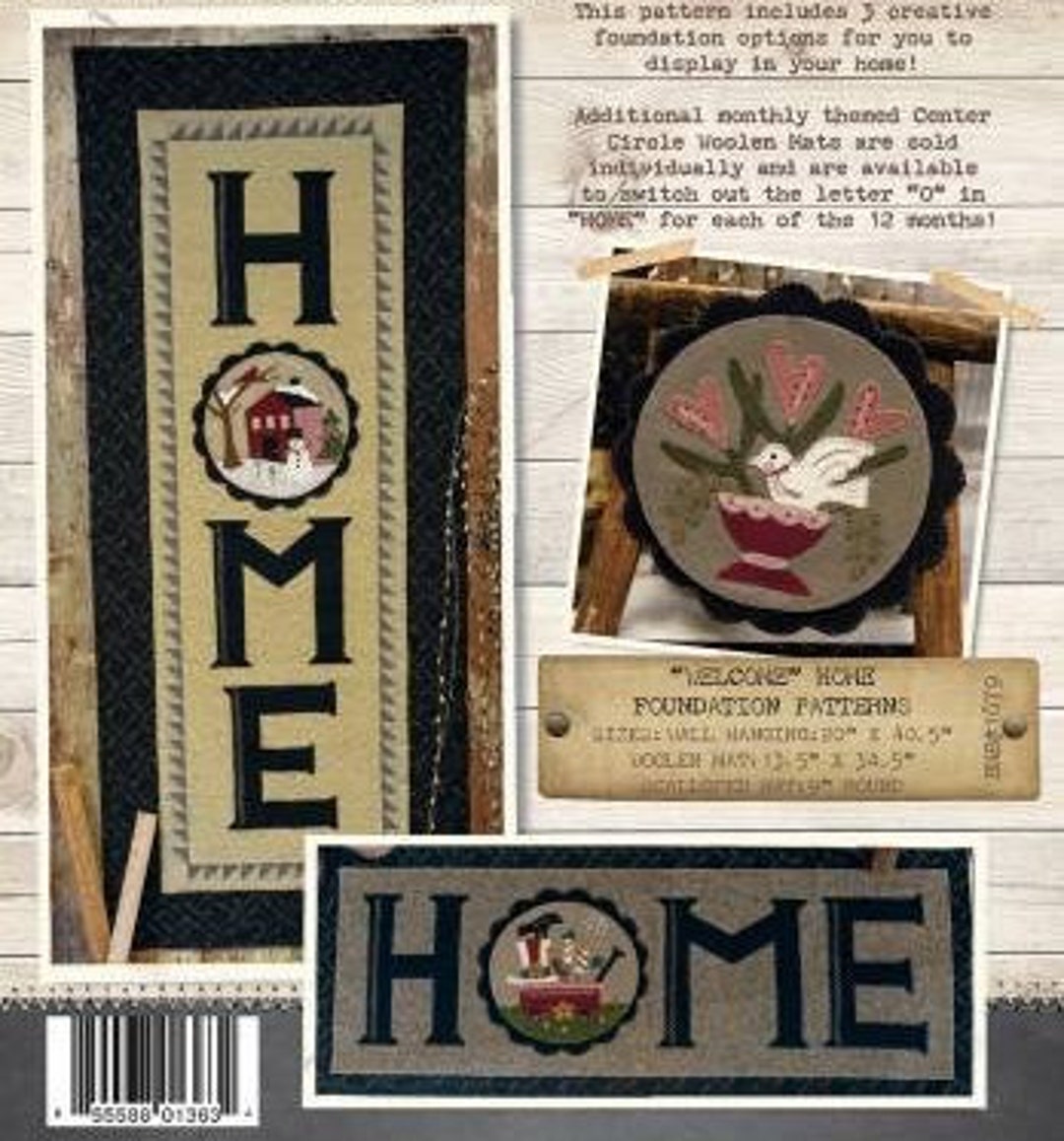 Welcome Home Wall Hanging & Wool Mat Foundations Folk Art Penny Pattern ...