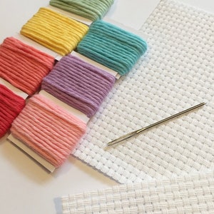 Sewing / Cross Stitch Kit With Binca Fabric, Blunt Needle and Cotton ...