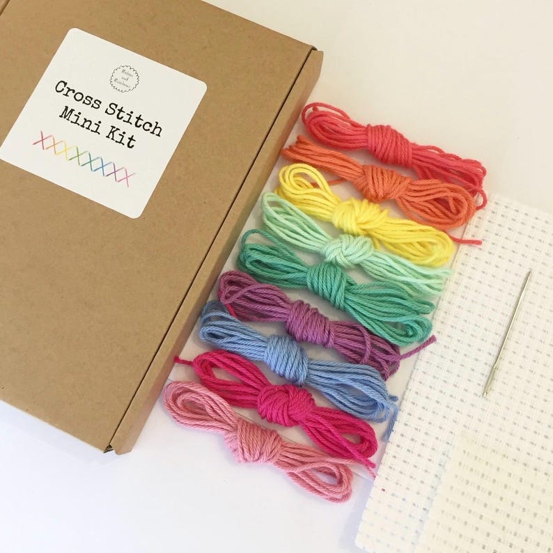 Mini Rainbow Cross Stitch Kit, Cotton Threads, Binca Fabric, Beginner ...