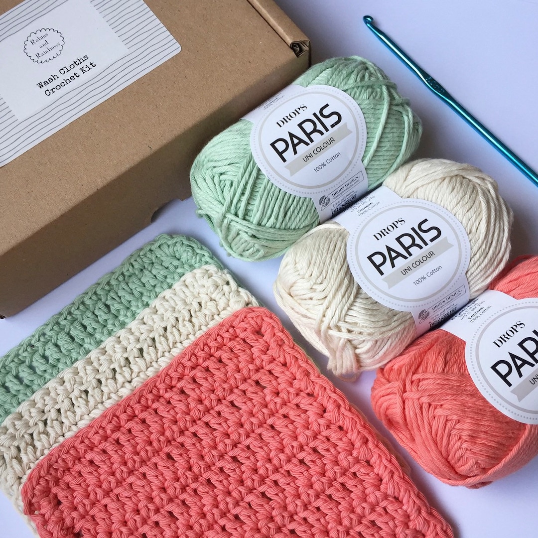 Crochet Your Own Cotton Wash Cloths Kit With Cotton Yarn, Pattern and ...