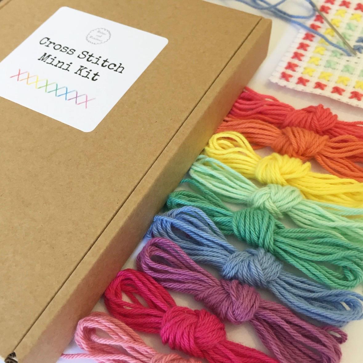 Mini Rainbow Cross Stitch Kit, Cotton Threads, Binca Fabric, Beginner ...