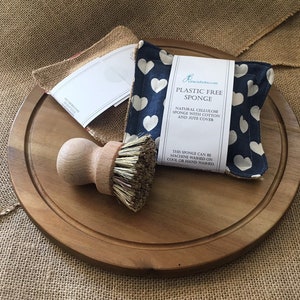 Plastic Free Kitchen Sponge and Pot Brush Set, Zero Waste and Fully ...
