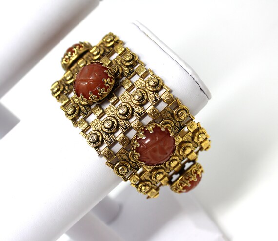 Vintage 1960 Gold-Toned Flat Link Panel Bracelet with… - Gem