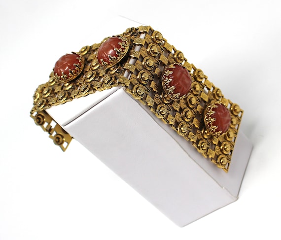 Vintage 1960 Gold-Toned Flat Link Panel Bracelet with… - Gem