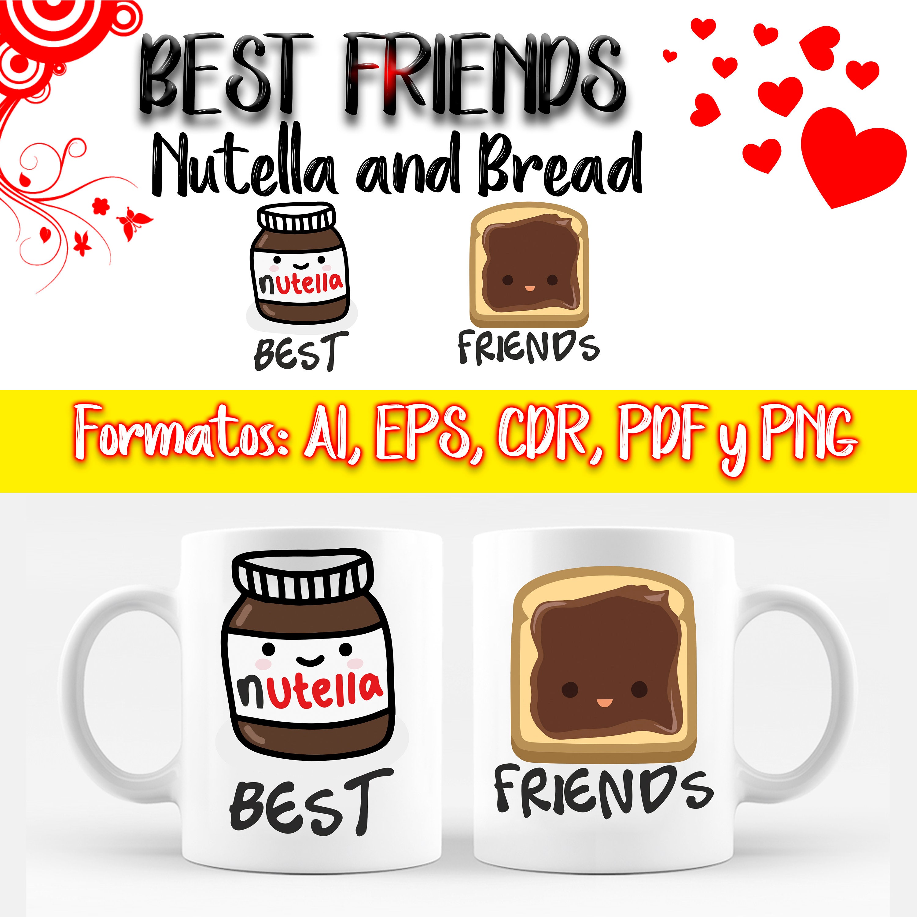 PNG Best Friend Nutella and bread Special Valentine day | Etsy