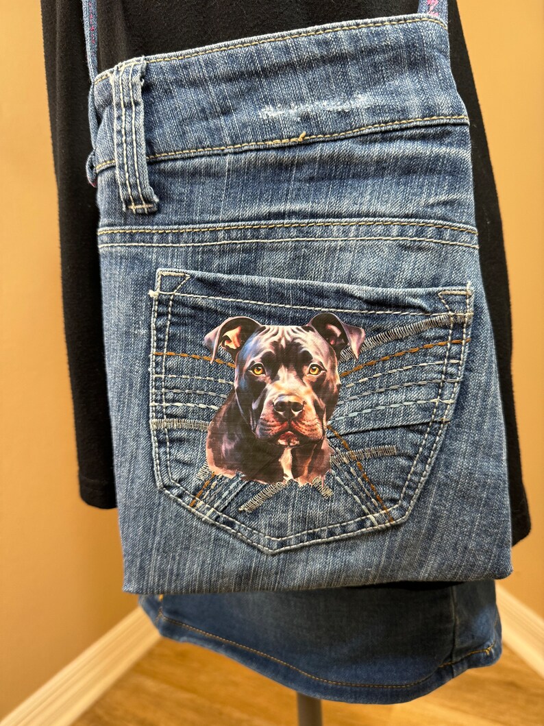 Pitbull Dog - Upcycled Denim Shoulder/crossbody Purse Made From ...