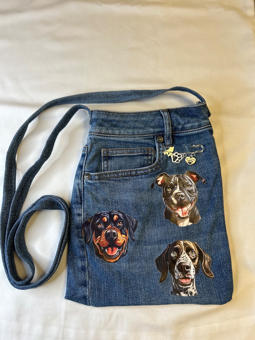 Dog - Upcycled Denim Shoulder/crossbody Purse Made From Recycled Jeans ...