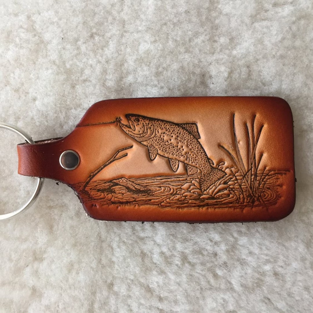 Handmade Leather Trout Key Tag - Etsy