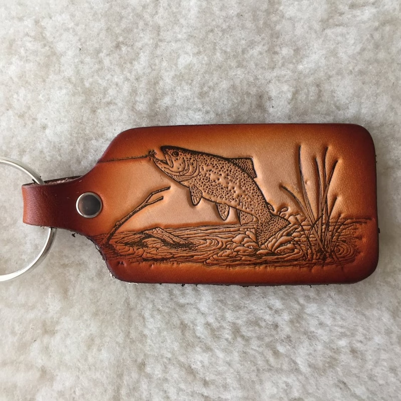 Fishing Leather Key Fob - Etsy