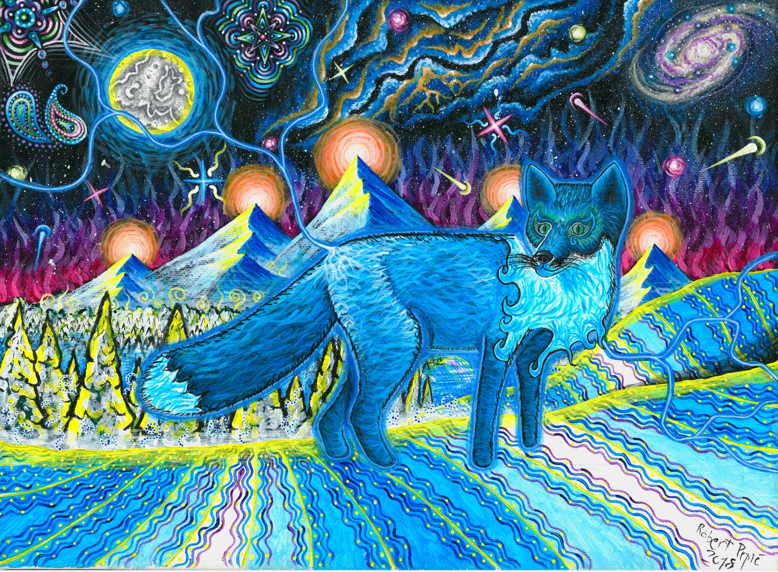 Original Psychedelic Fox Acrylic Painting - Etsy