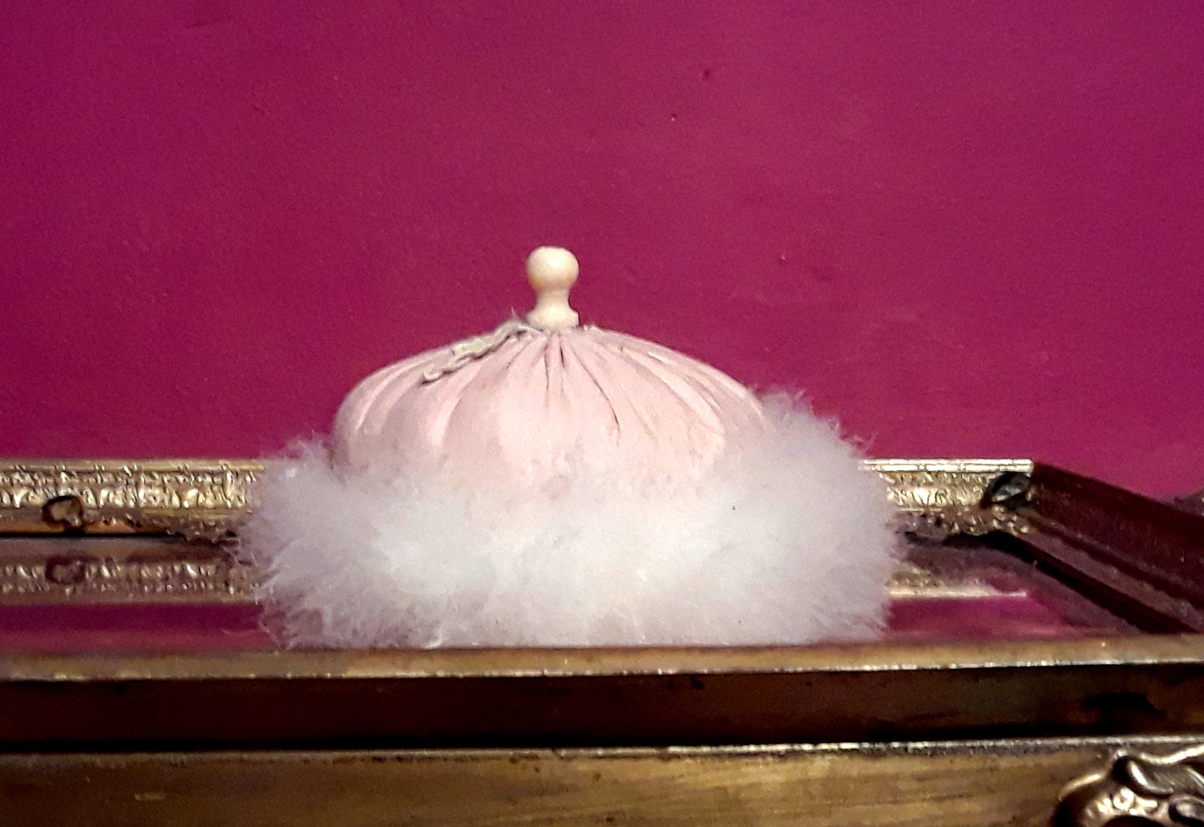 Antique Victorian Powder Puff Swansdown Feather 3 Pink Silk Cygne ...