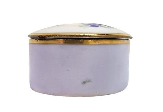 Antique Trinket Box Hand Painted Violets Victorian Ha… - Gem