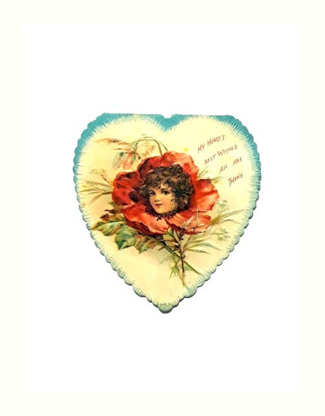 Antique Victorian Valentine Card Heart Shape Romantic Portrait Poppy - Etsy