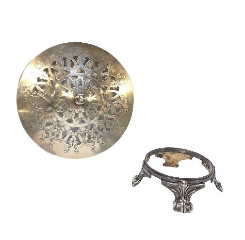 Antique Cambridge Helio Glass Console Bowl With Silver Plate Pierced ...