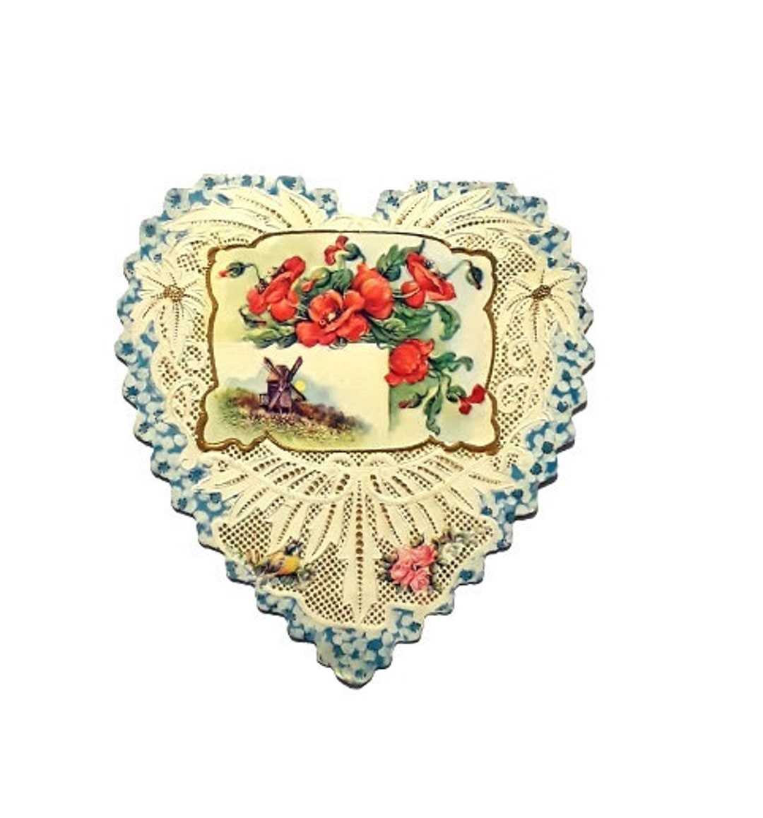 Antique Victorian Valentine Card Heart Shape Romantic Poppies - Etsy
