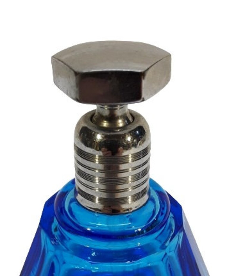 Antique Volupte Perfume Dauber Bottle Blue Cut Crystal Art Deco Chrome ...