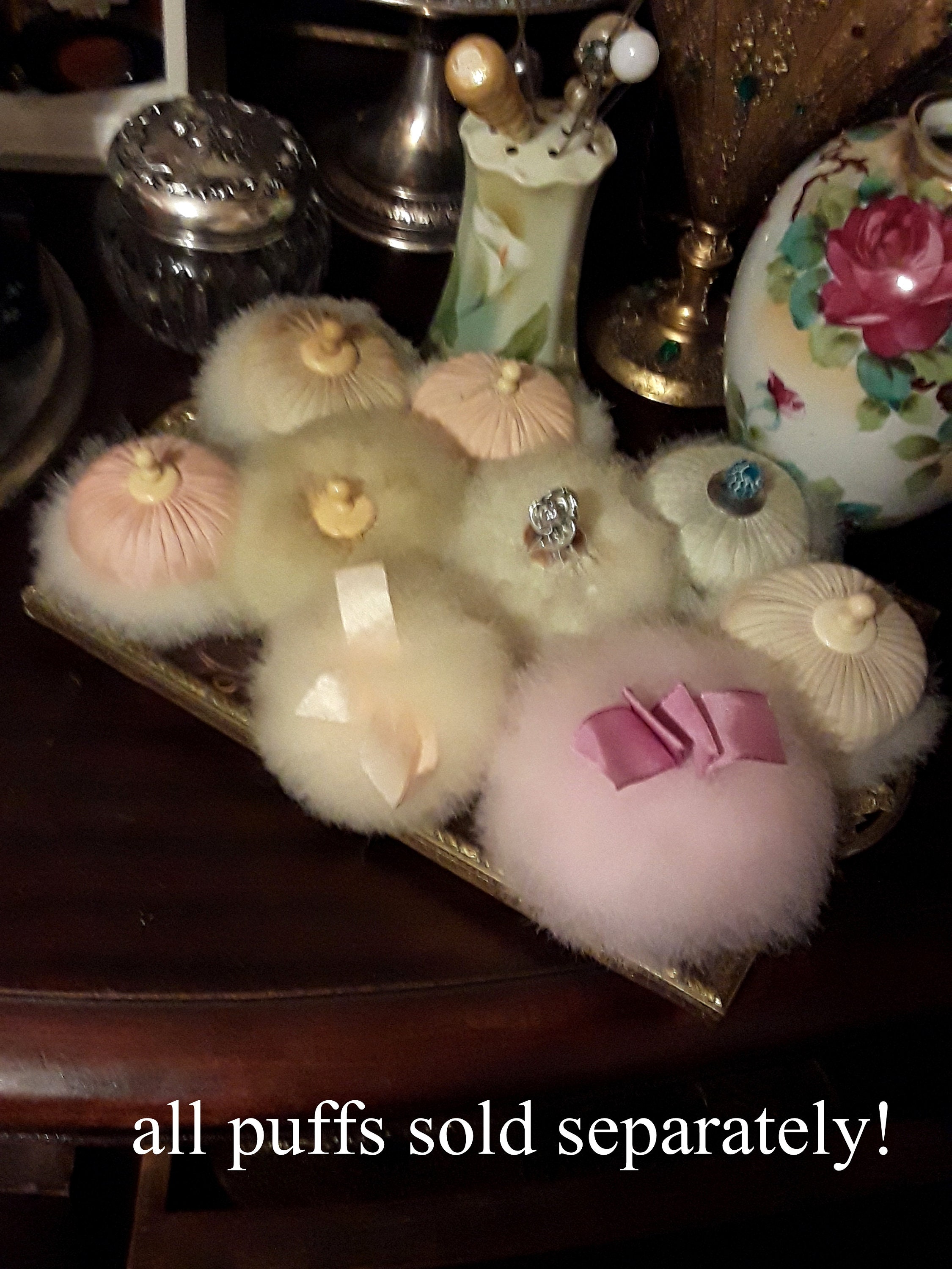 Antique Unger Bros Powder Puff Victorian Swansdown Feather 3 Sterling ...