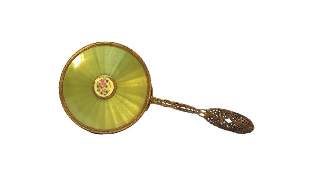 Antique Apollo Studios Hand Mirror: Art Deco Guilloche Enamel, Nile ...