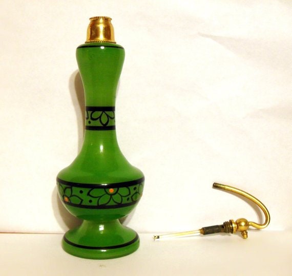 Antique Perfume Atomizer 1920s Art Deco Czech Tall Green Enameled Glass ...
