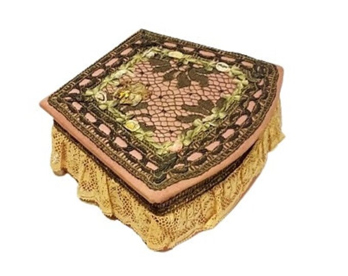 Antique Gorgeous Metal Lace Box Pink Trim Rococo Glove Box Ribbonwork ...