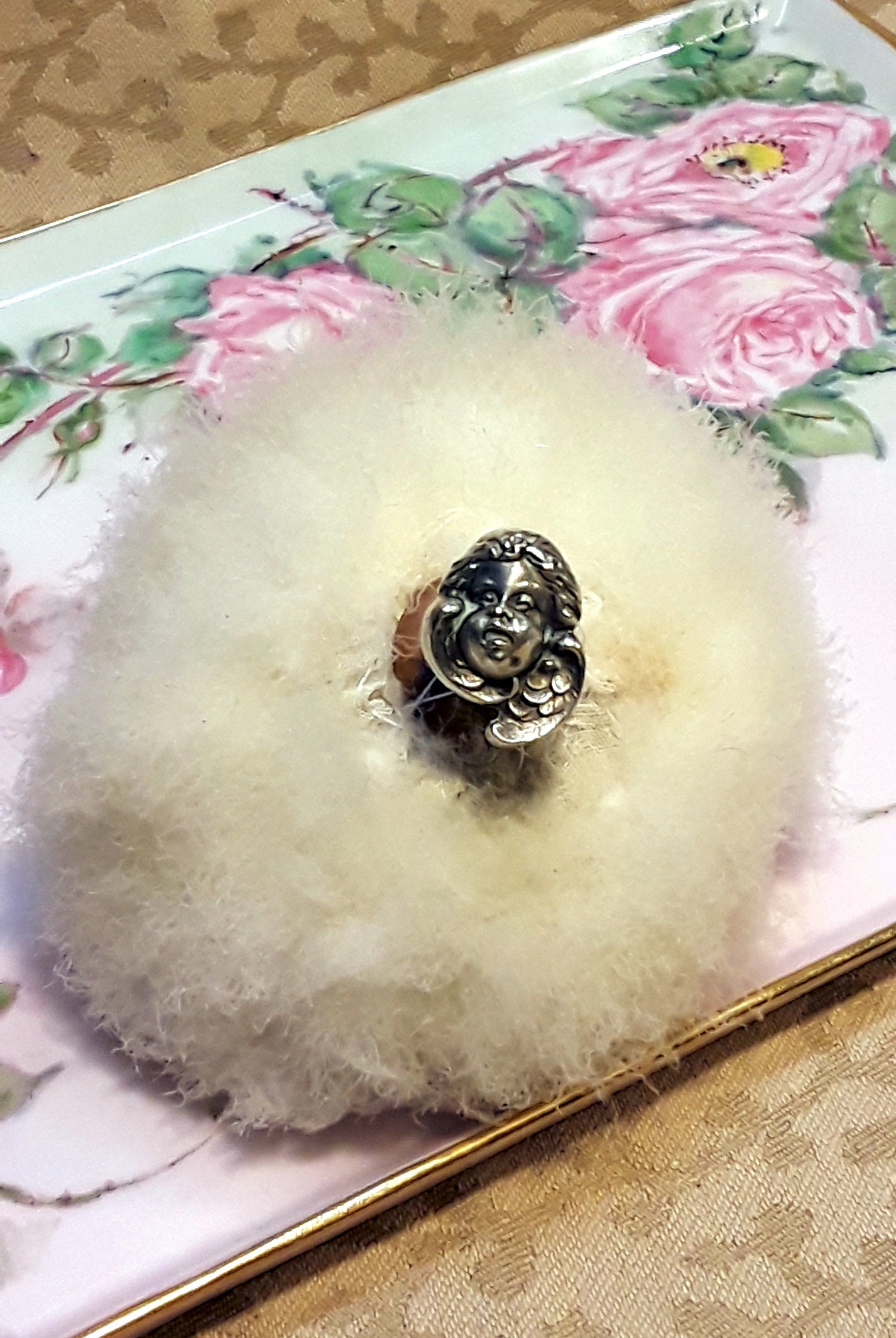 Antique Unger Bros Powder Puff Victorian Swansdown Feather 3 Sterling ...