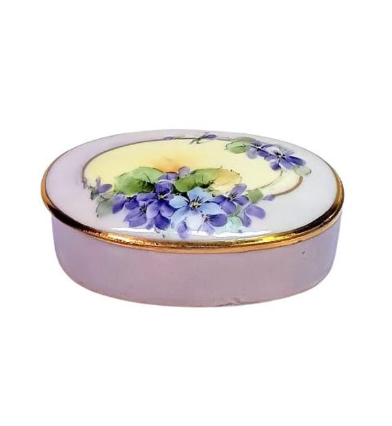 Antique Trinket Box Hand Painted Violets Victorian Ha… - Gem