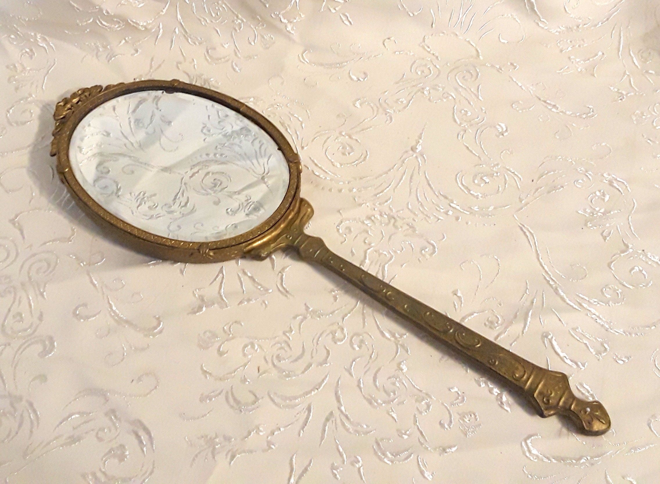 Antique Jeweled Hand Mirror Ormolu Purple Guilloche Enamel 1920s ...