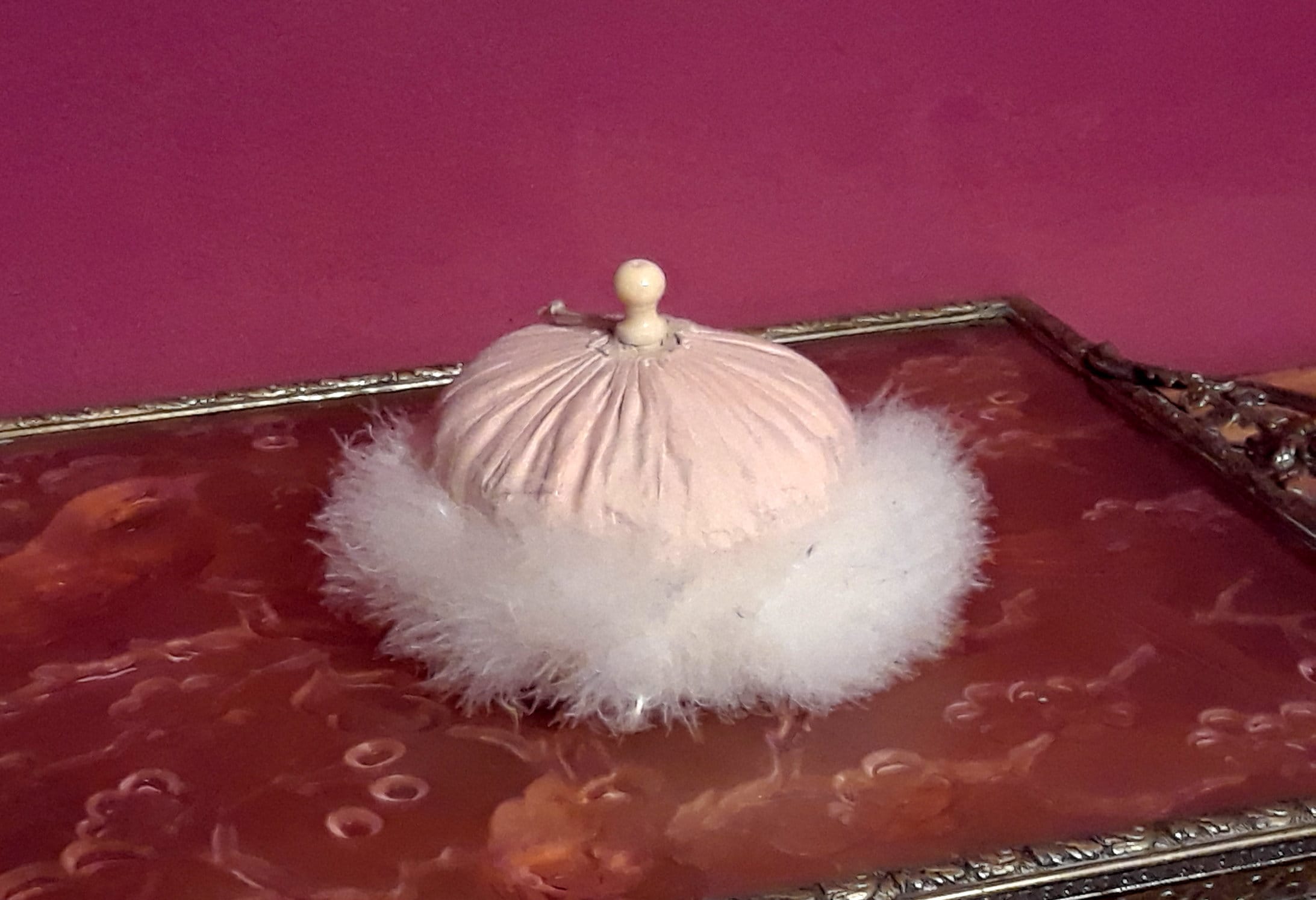 Antique Victorian Powder Puff Swansdown Feather 3 Pink Silk Cygne ...