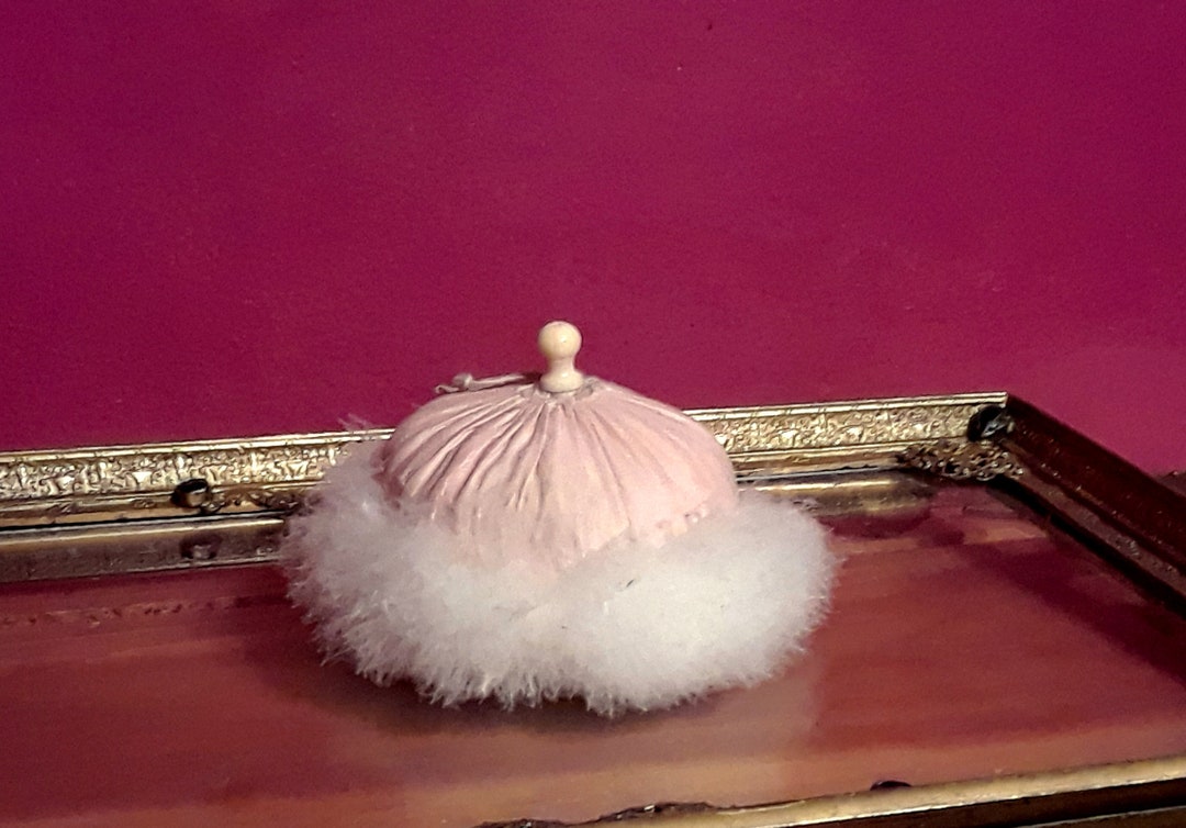 Antique Victorian Powder Puff Swansdown Feather 3" Pink Silk Cygne ...