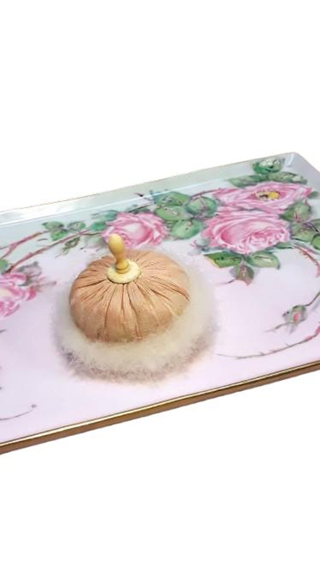 Antique Victorian Powder Puff Swansdown Feather 3" Pink Silk Cygne ...