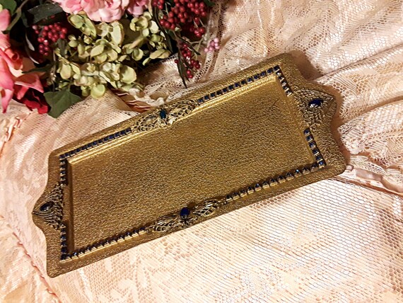 Antique Jeweled Vanity Tray Silvercraft 1920s Rectangular Blue | Etsy